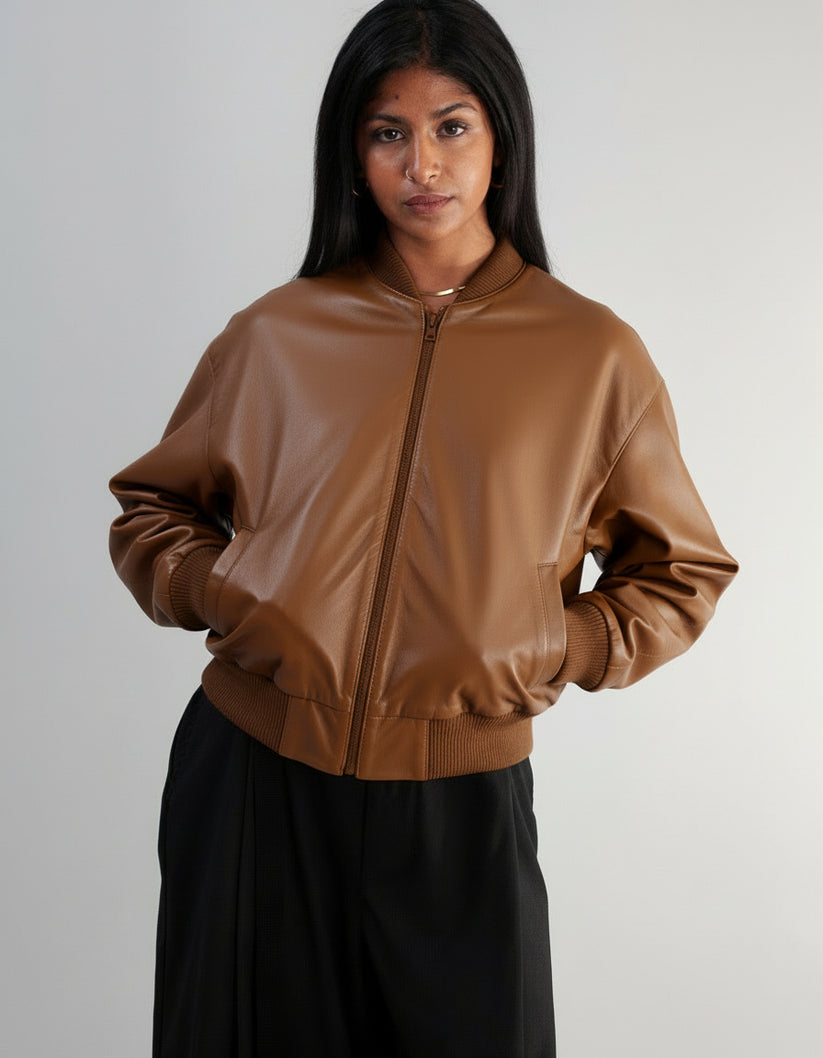 Cropped Nappa Leather Jacket ( Tan ) – Research Unit
